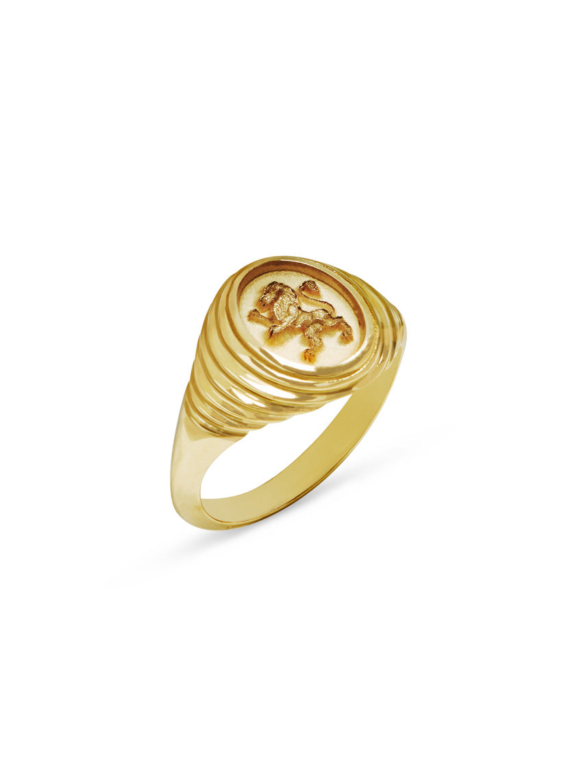 Lion Tiered Fantasy Yellow Gold Signet Ring - Great Gifts Club