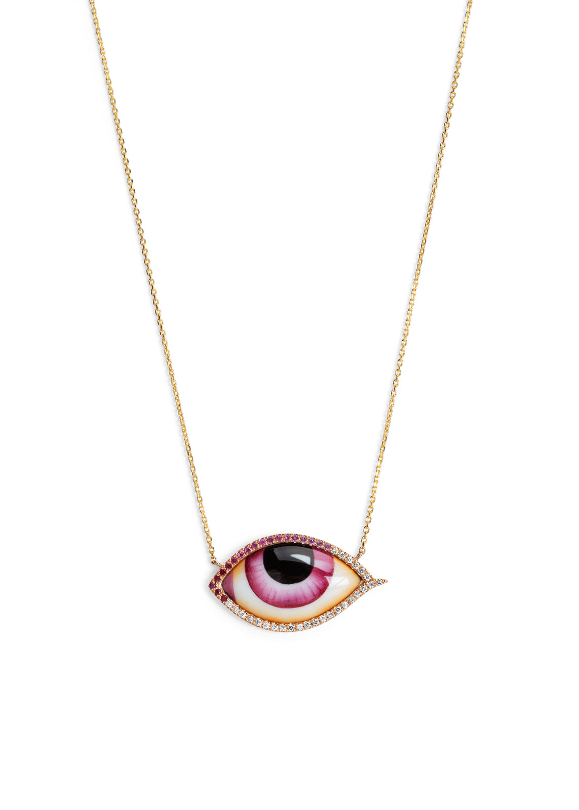Grand Pink Enamel, Diamond, Sapphire, & Ruby Evil Eye Yellow Gold ...